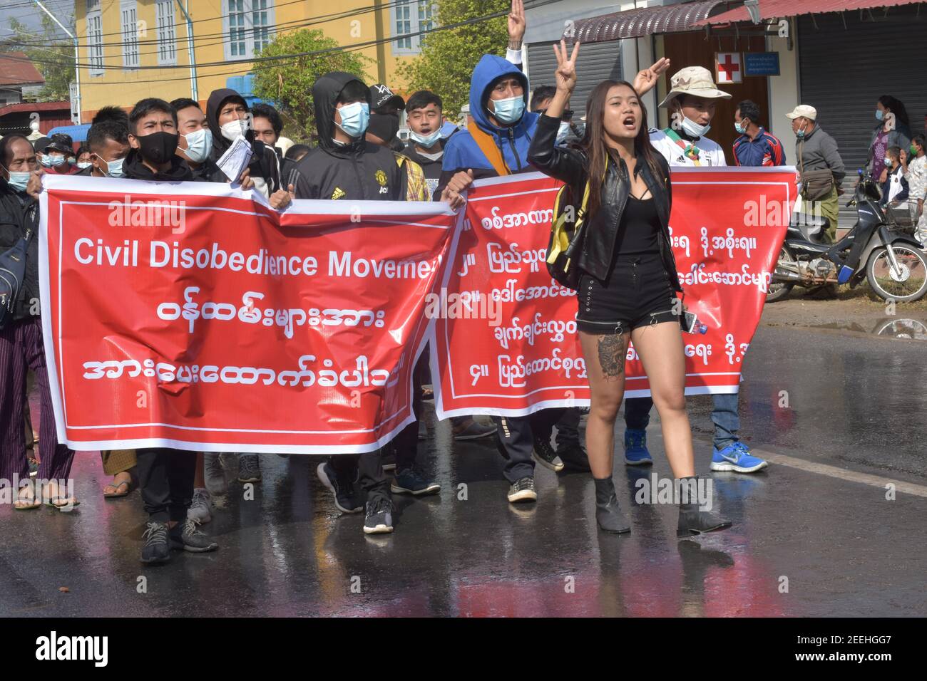 Myanmar people took to the streets to protest against the military coup ...