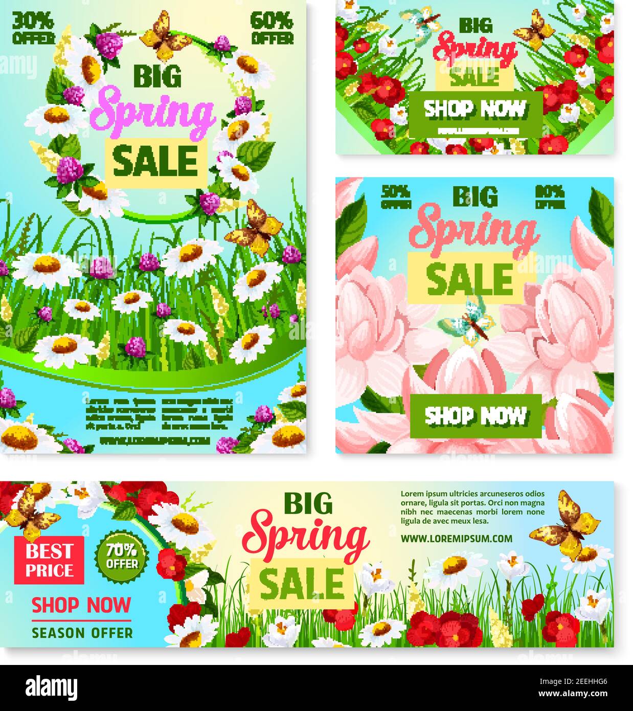 Spring sale best price offer flyer template. Spring floral frame with ...