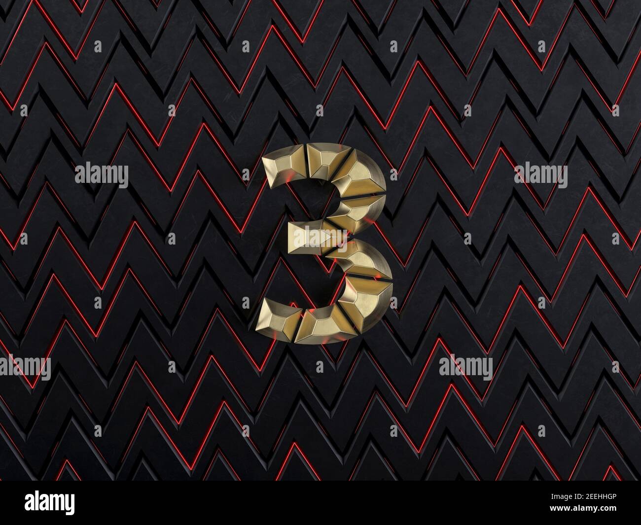 Number three (number 3) made from gold bars on dark background with ...