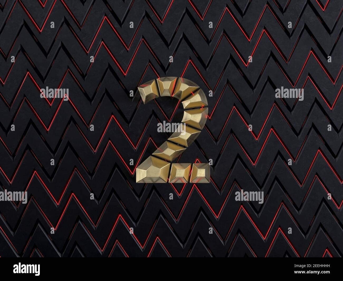 Number two (number 2) made from gold bars on dark background with cuts ...