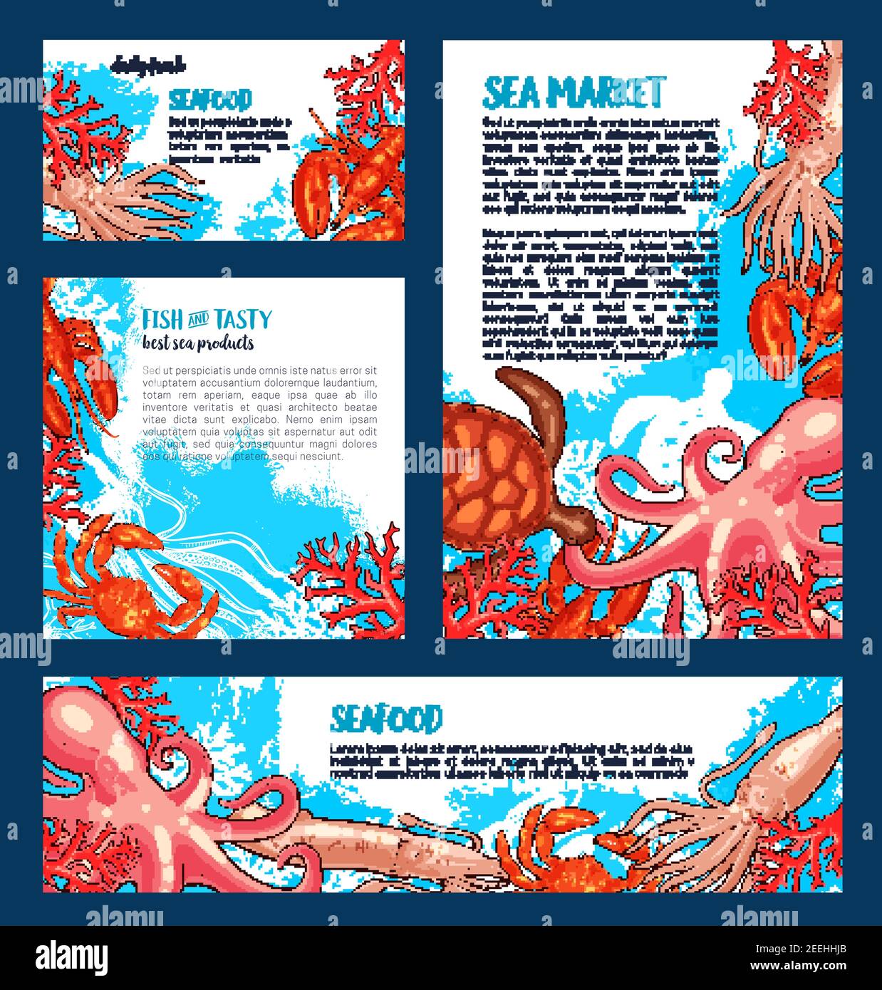 Fresh fish and seafood market posters and banners templates set of ...