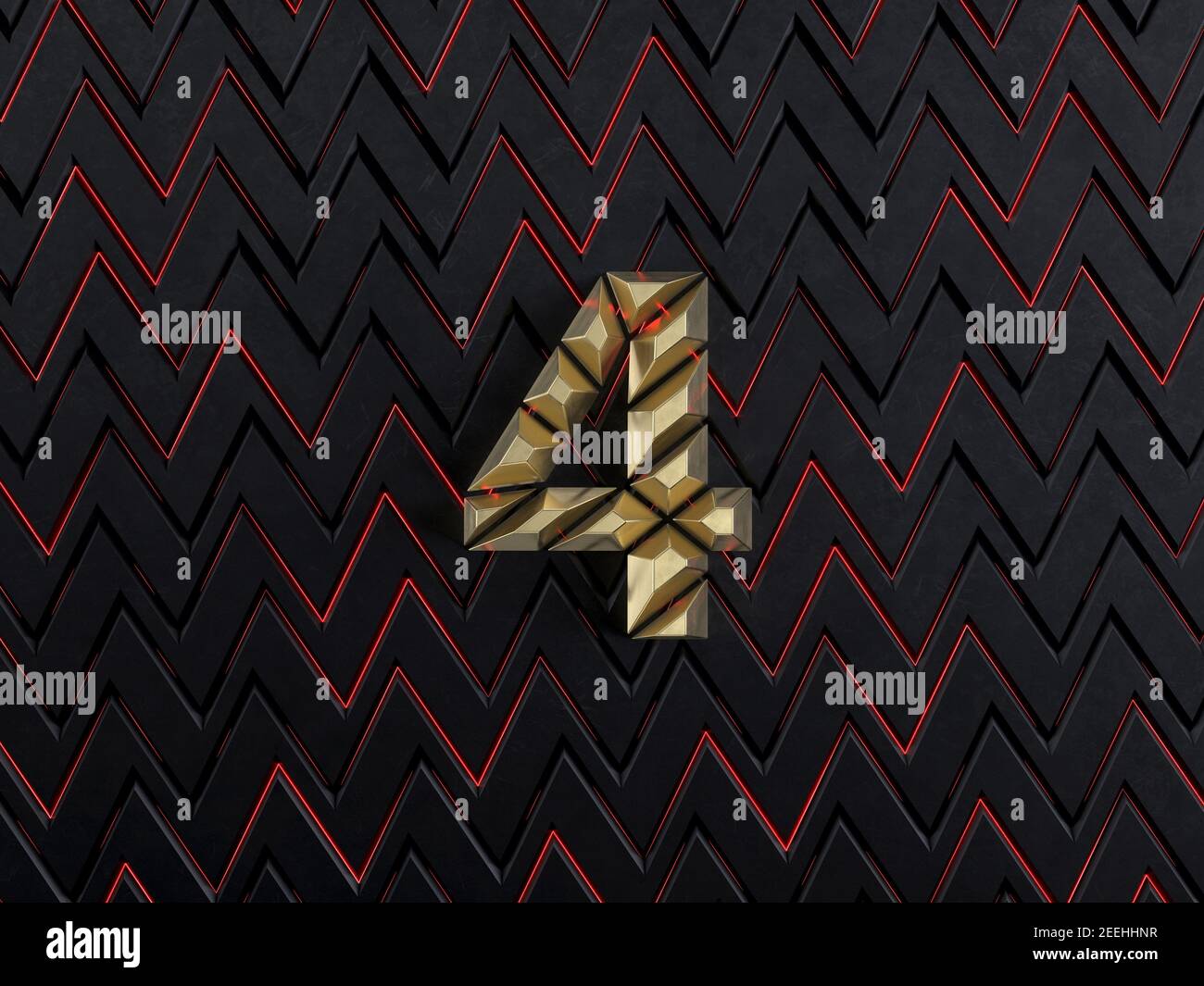Number four (number 4) made from gold bars on dark background with cuts ...