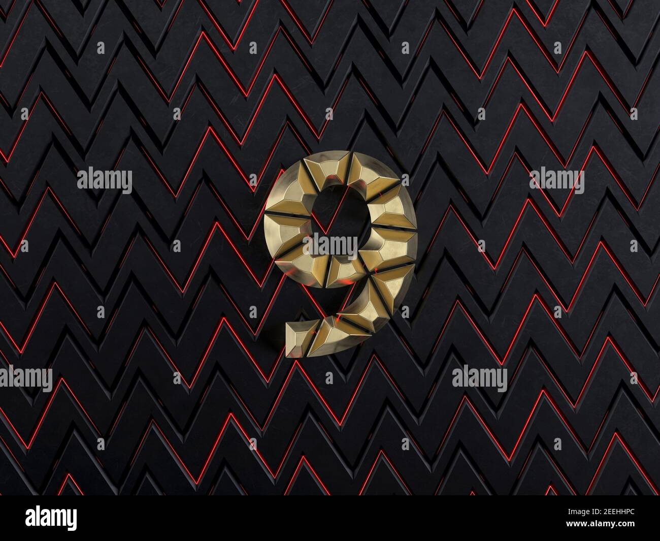 Number nine (number 9) made from gold bars on dark background with cuts ...