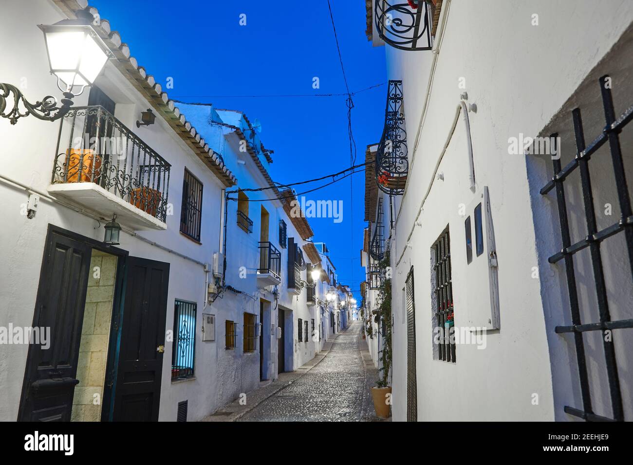 Spanish mediterranean village of Altea. Picturesque white facades by ...