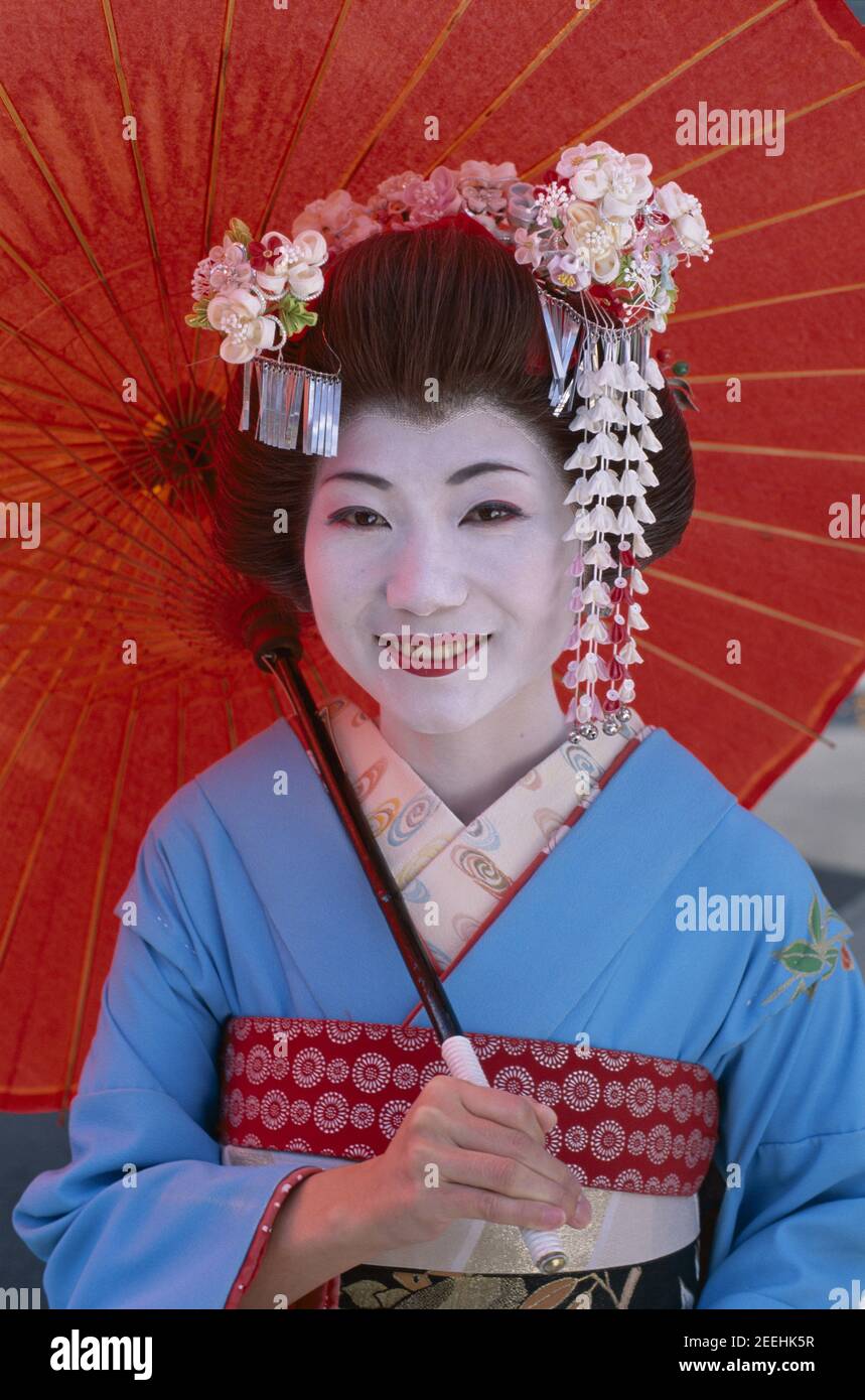 Japan Honshu Kyoto Gion District Girl Dressed As Geisha Wearing