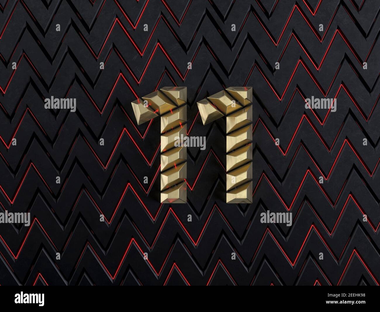 Number eleven (number 11) made from gold bars on dark background with ...