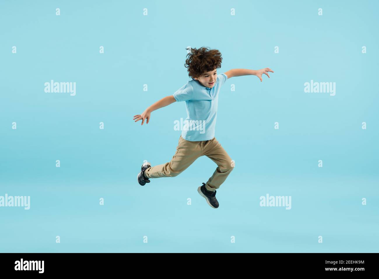 Flying, jumping high. Childhood and dream about big and famous future ...
