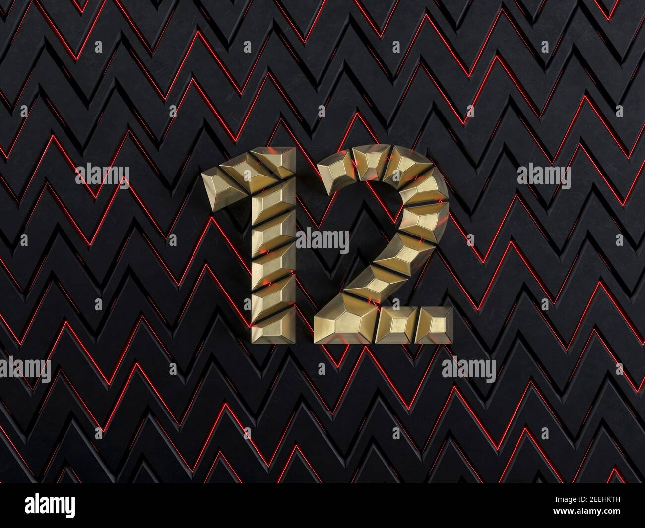 Number twelve (number 12) made from gold bars on dark background with ...