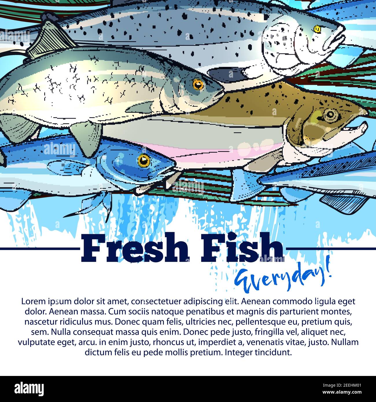 Fresh fish market poster for seafood shop or fishing store. Vector ...