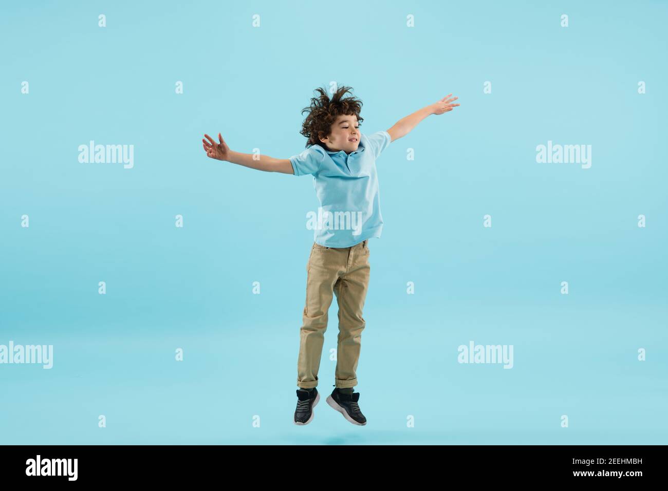 Flying, jumping high. Childhood and dream about big and famous future ...