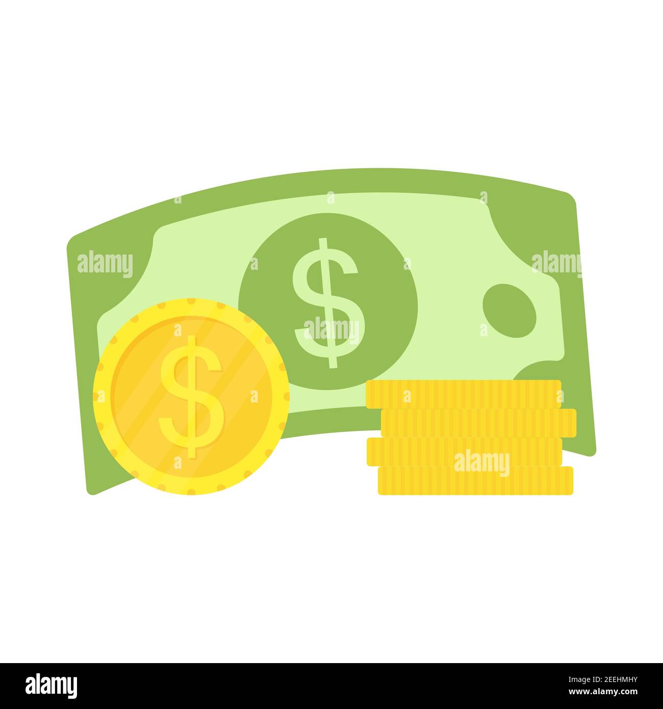 Dollar cash with coins icon. Currency symbol. Money in flat style ...