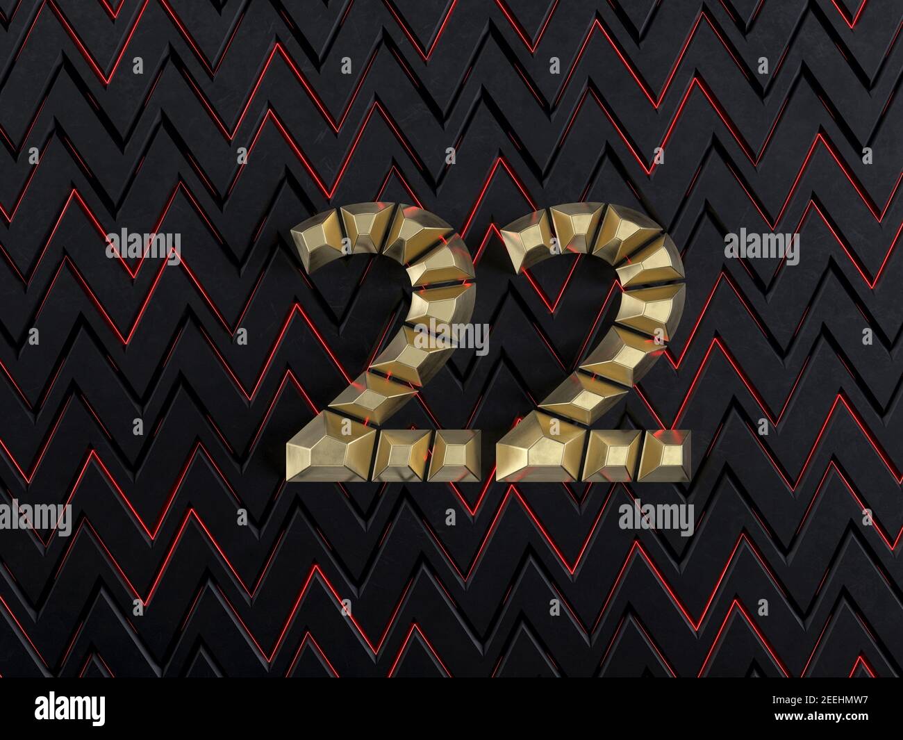 Number twenty-two (number 22) made from gold bars on dark background ...