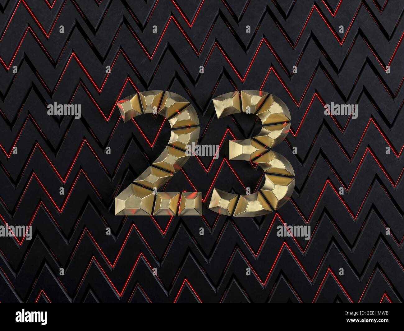 Number twenty-three (number 23) made from gold bars on dark background ...