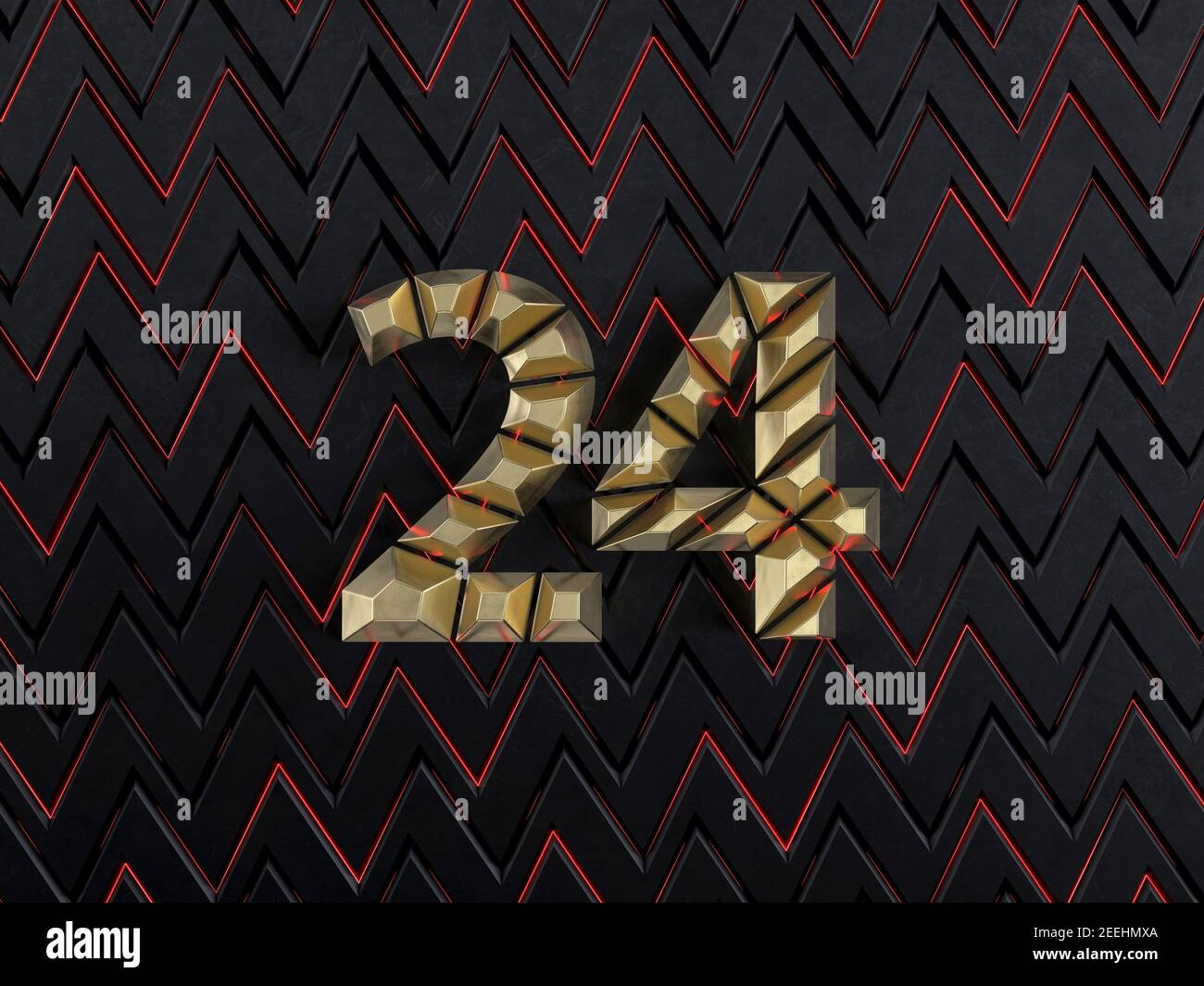 Number twenty-four (number 24) made from gold bars on dark background ...