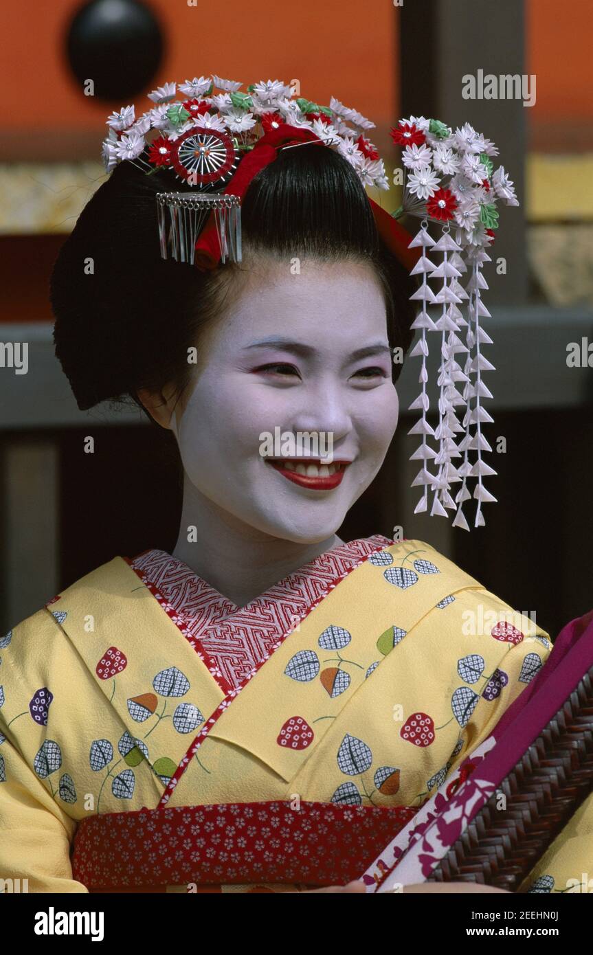 Japan, Honshu, Kyoto, Gion District, Girl Dressed as Geisha Wearing ...