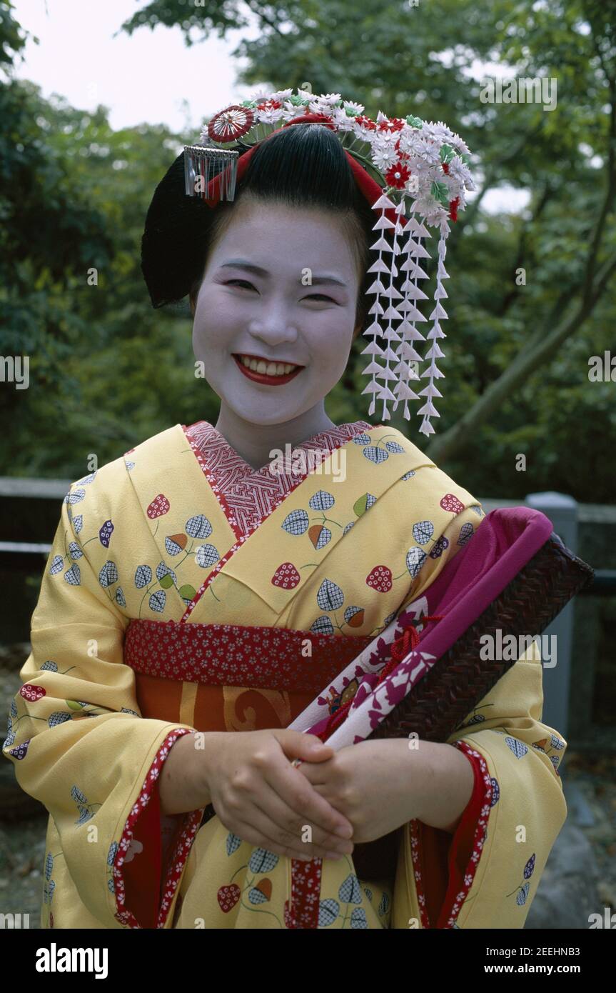 Japan, Honshu, Kyoto, Gion District, Girl Dressed as Geisha Wearing ...