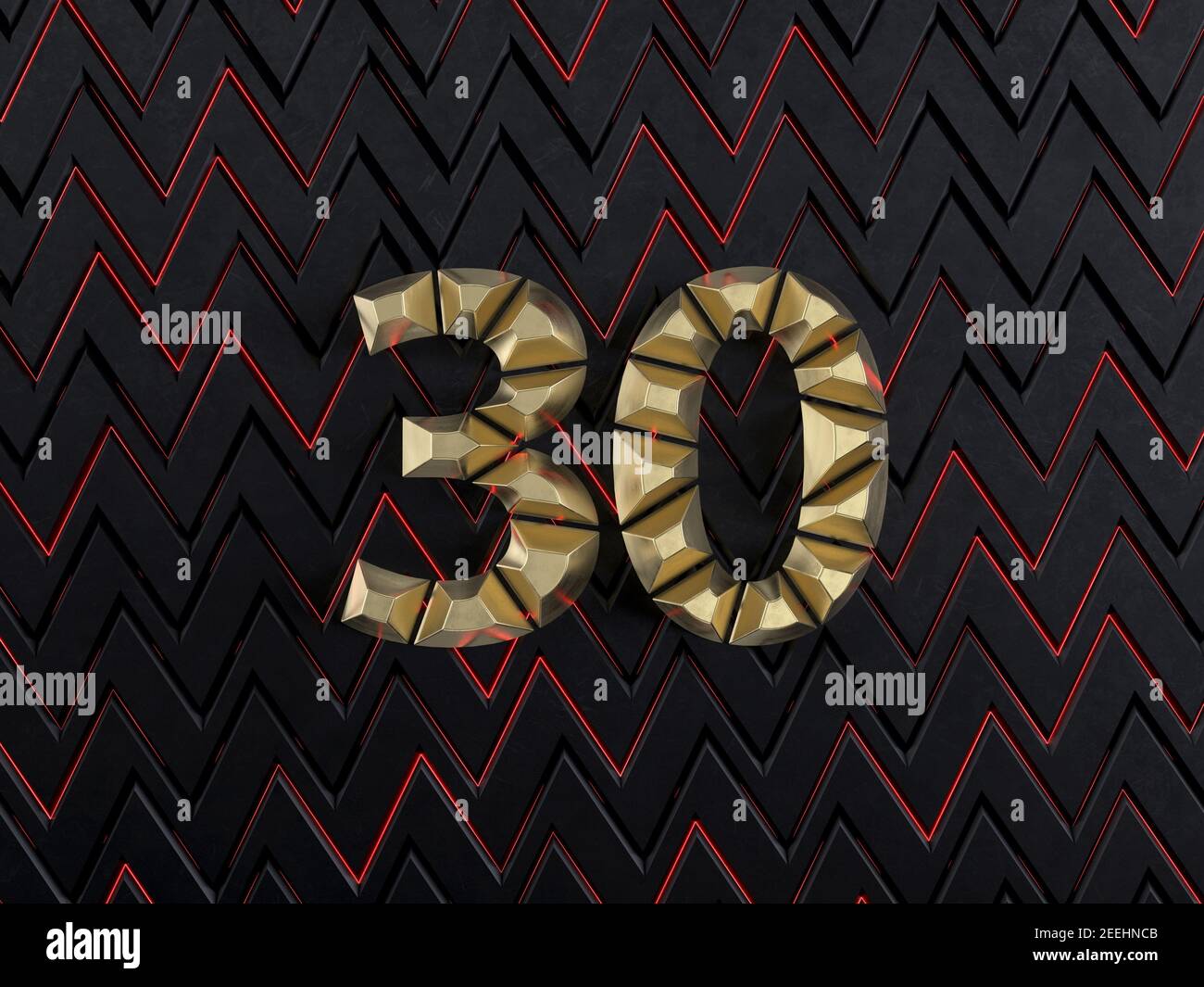 Number thirty (number 30) made from gold bars on dark background with ...