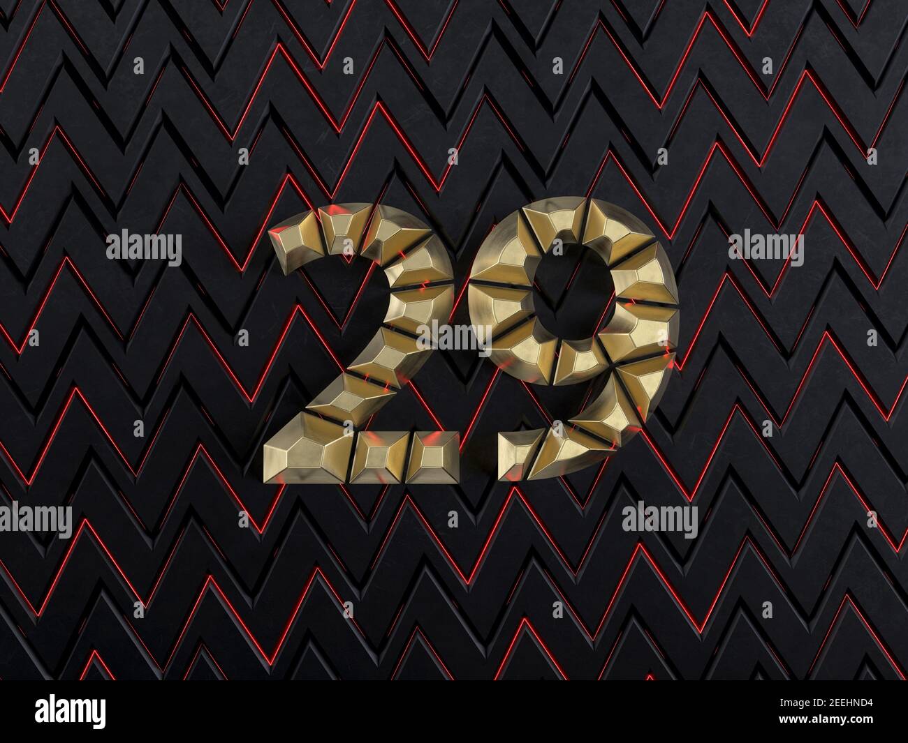 Number twenty-nine (number 29) made from gold bars on dark background ...