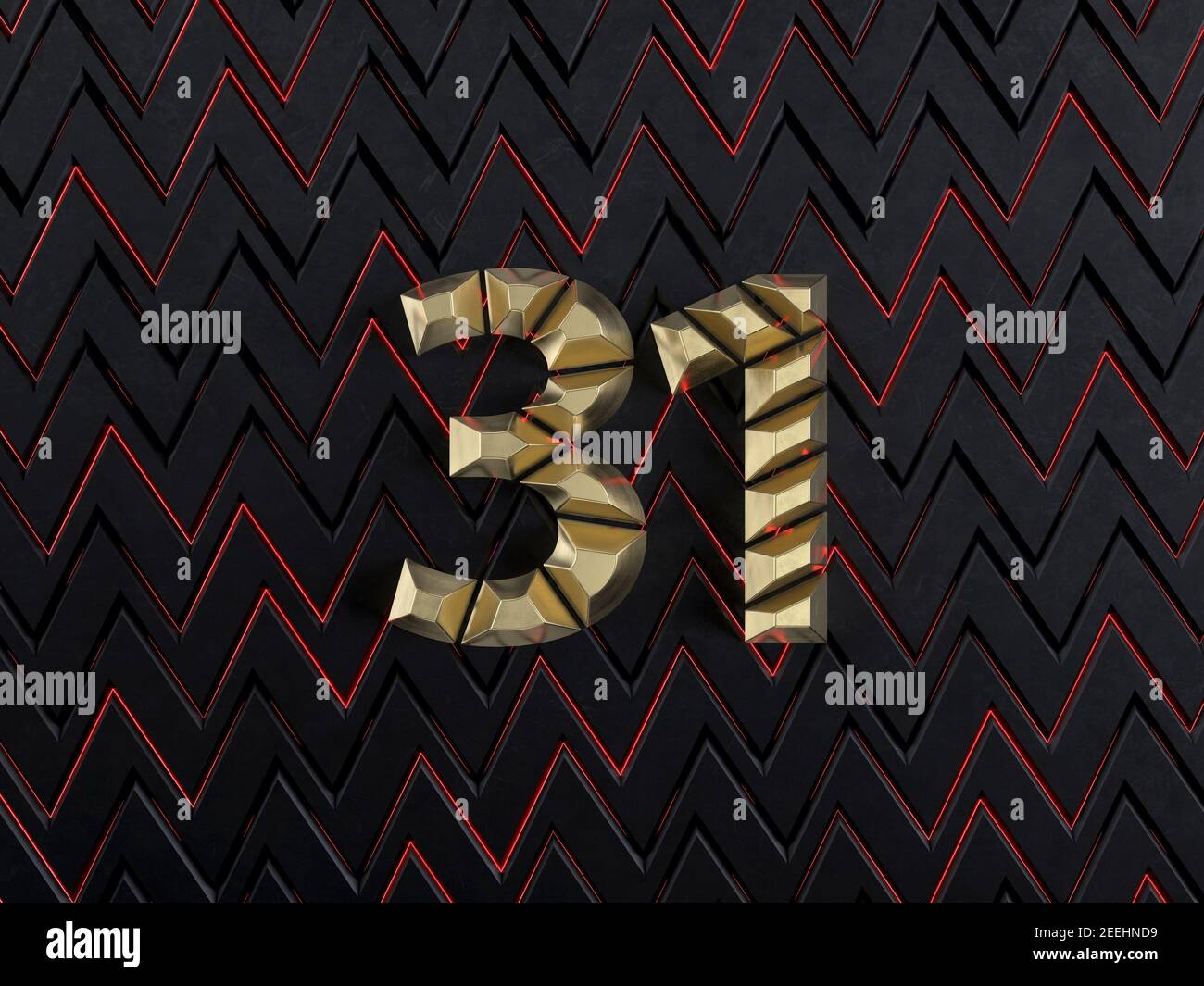 Number thirty-one (number 31) made from gold bars on dark background ...