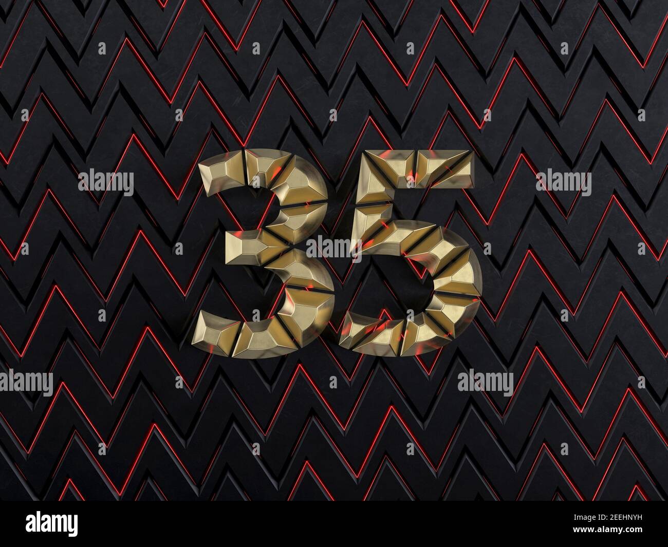 Number thirty-five (number 35) made from gold bars on dark background ...