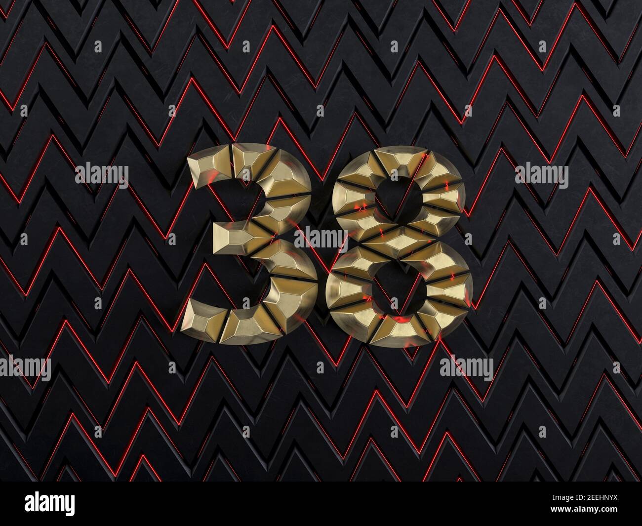 Number thirty-eight (number 38) made from gold bars on dark background ...