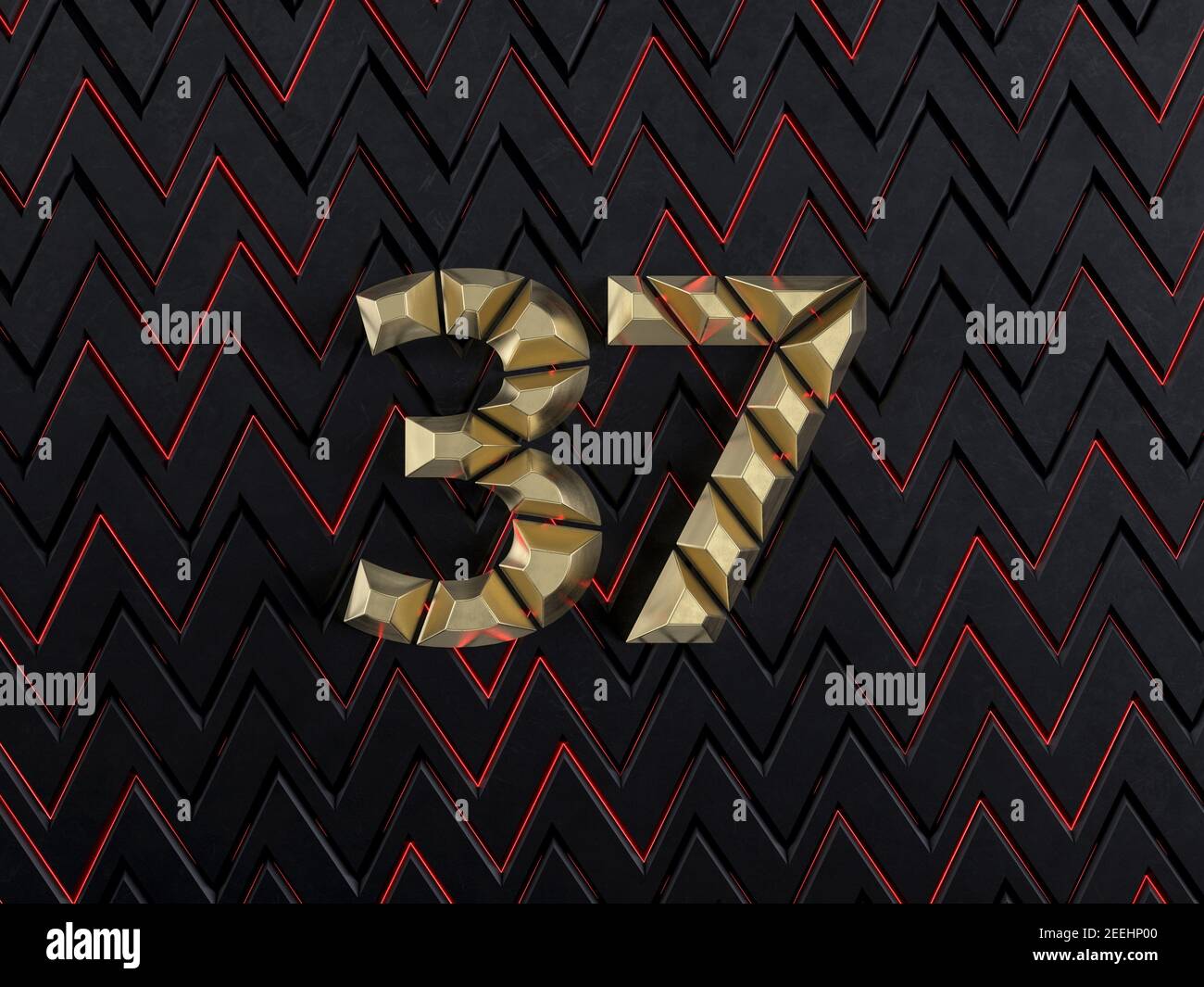 Number thirty-seven (number 37) made from gold bars on dark background ...