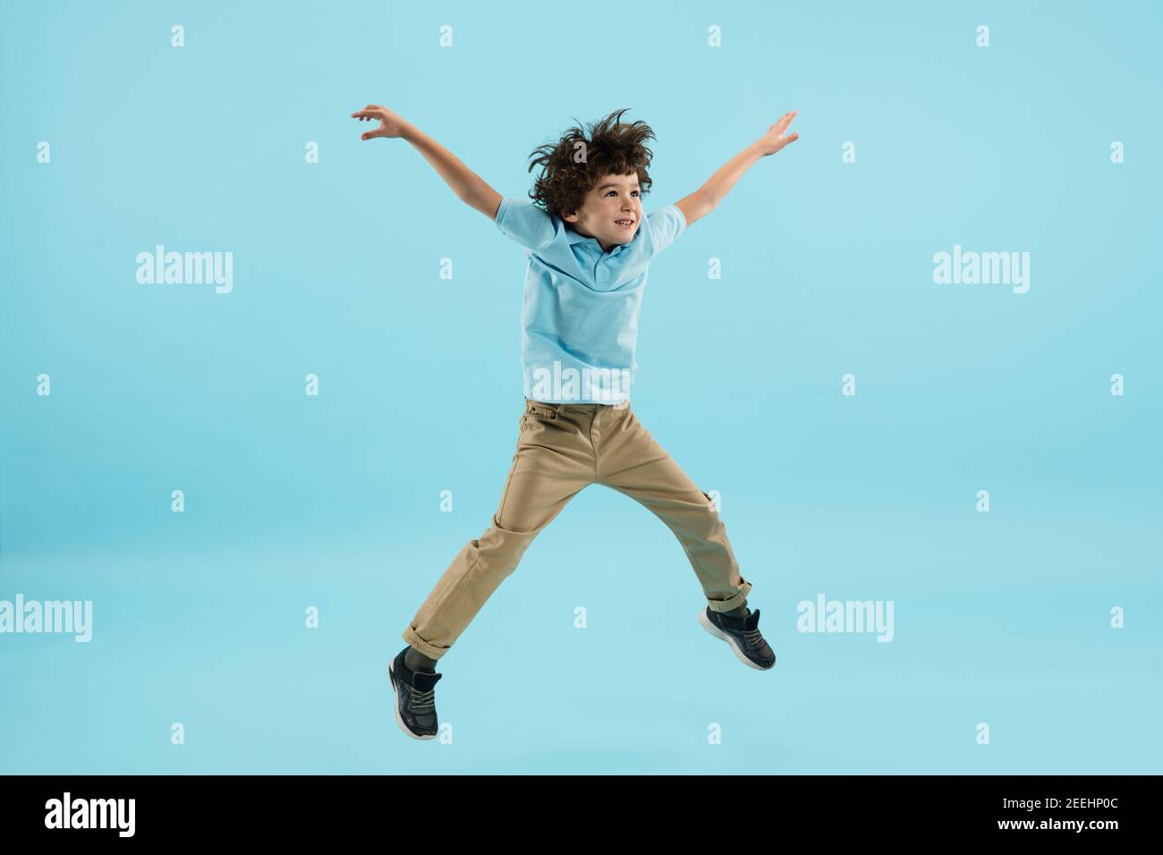 Flying, jumping high. Childhood and dream about big and famous future ...