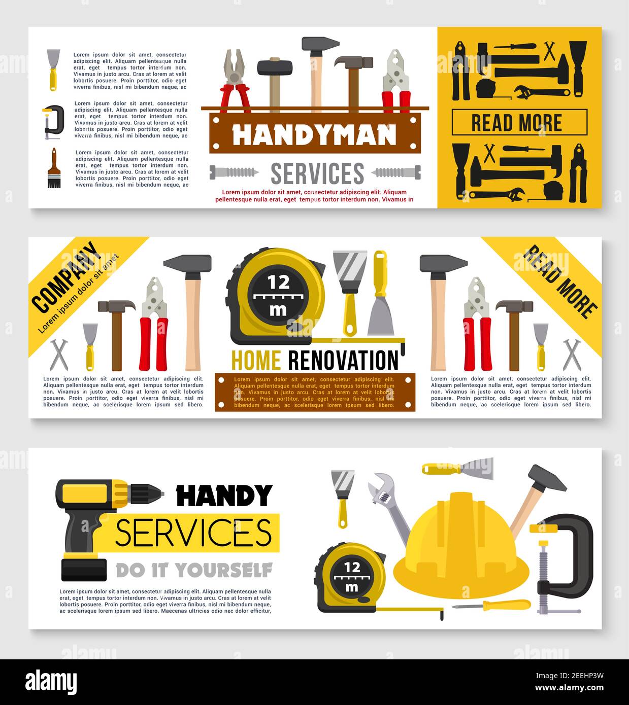 Handyman service and home renovation or repair company banners of ...
