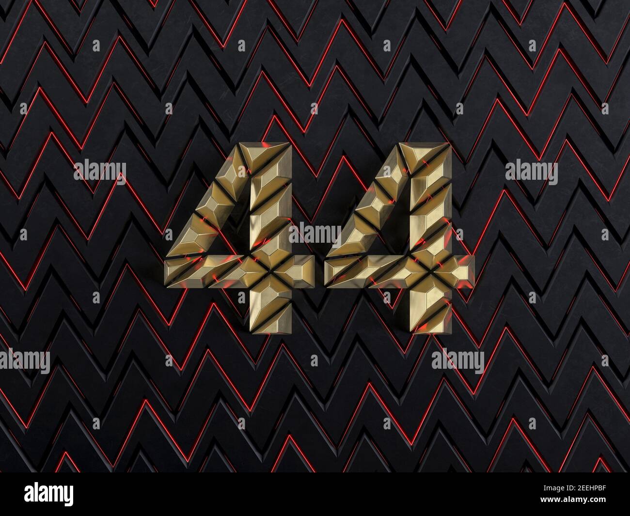 Number forty-four (number 44) made from gold bars on dark background ...