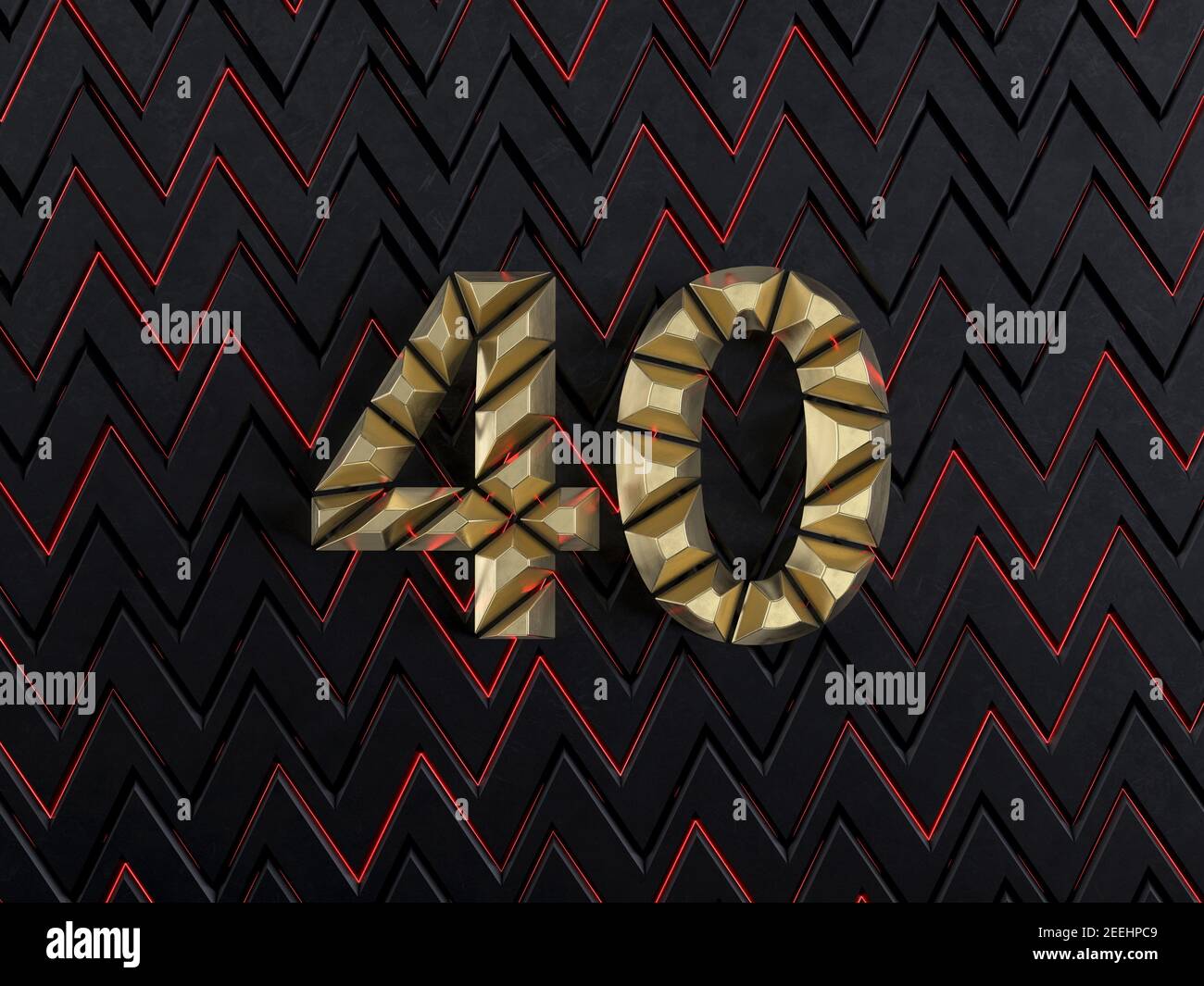 Number forty (number 40) made from gold bars on dark background with ...