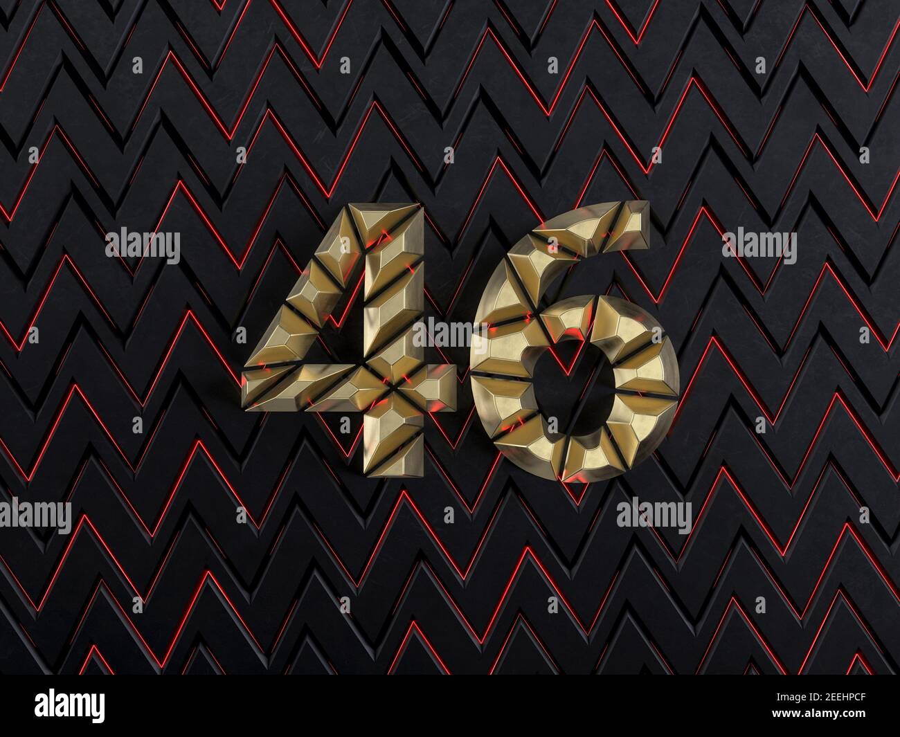 Number forty-six (number 46) made from gold bars on dark background ...