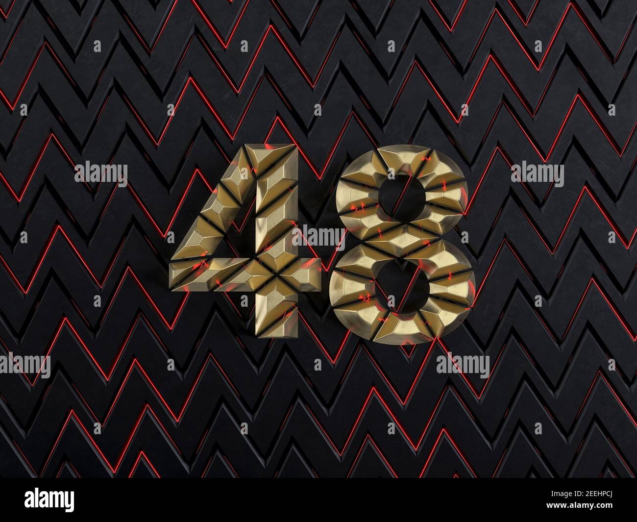 Number forty-eight (number 48) made from gold bars on dark background ...