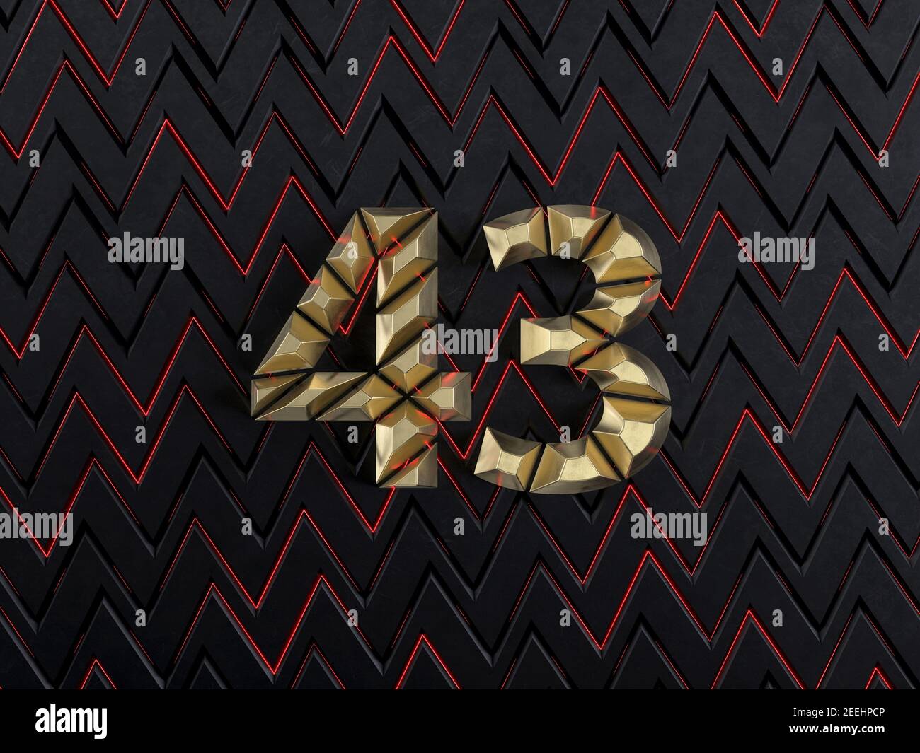 Number forty-three (number 43) made from gold bars on dark background ...