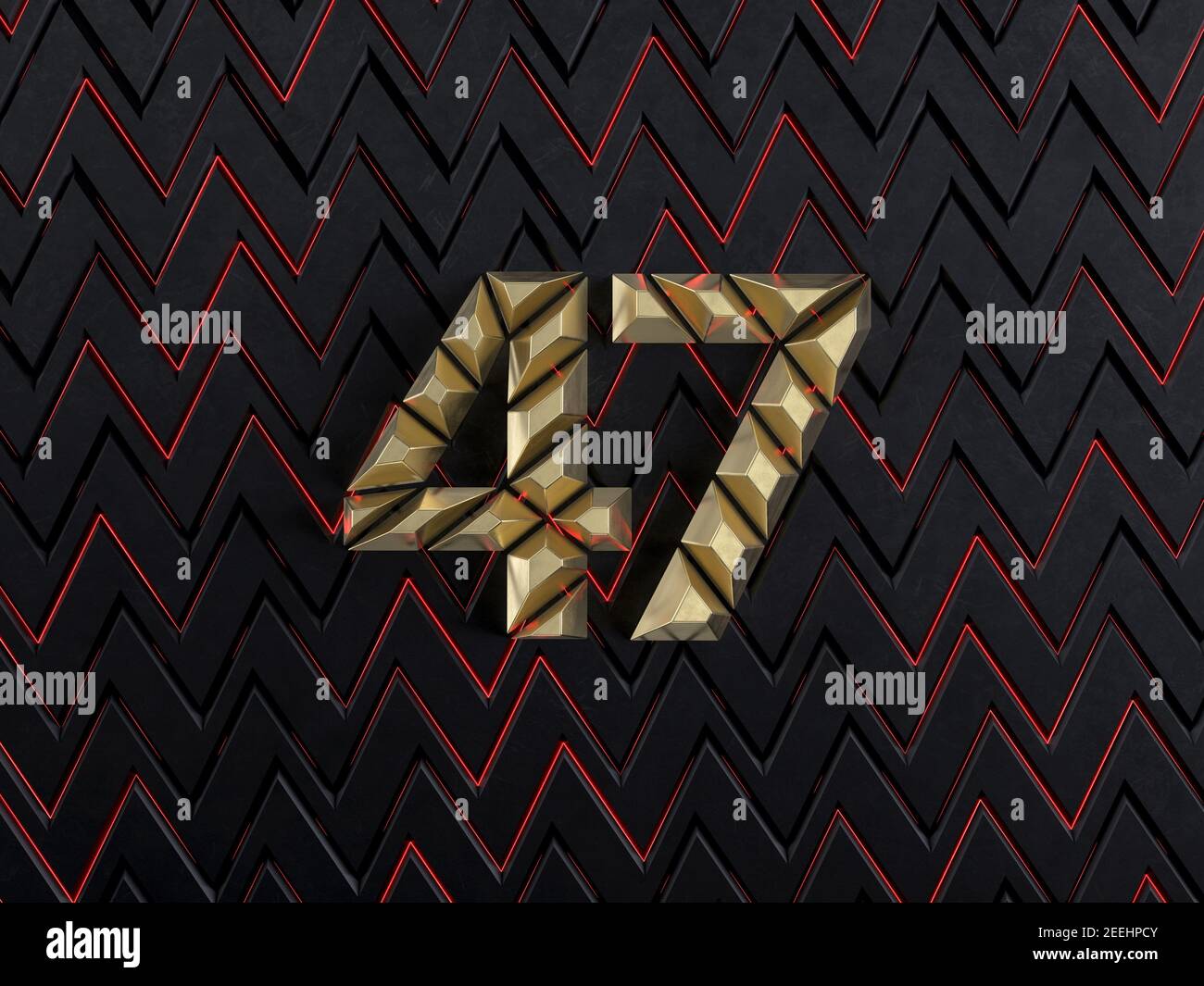Number forty-seven (number 47) made from gold bars on dark background ...