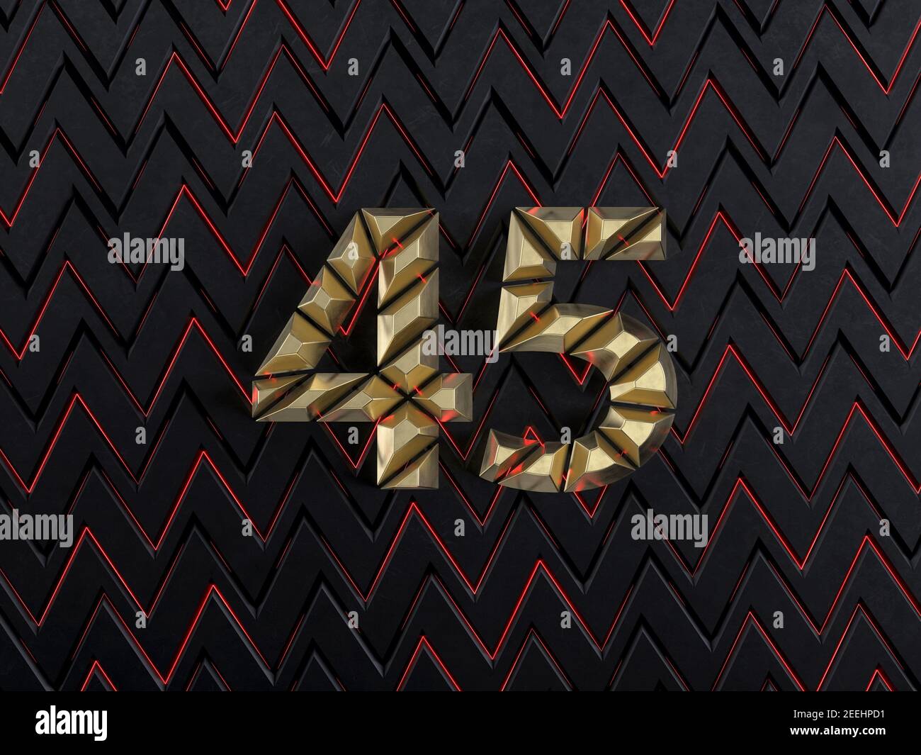 Number forty-five (number 45) made from gold bars on dark background ...