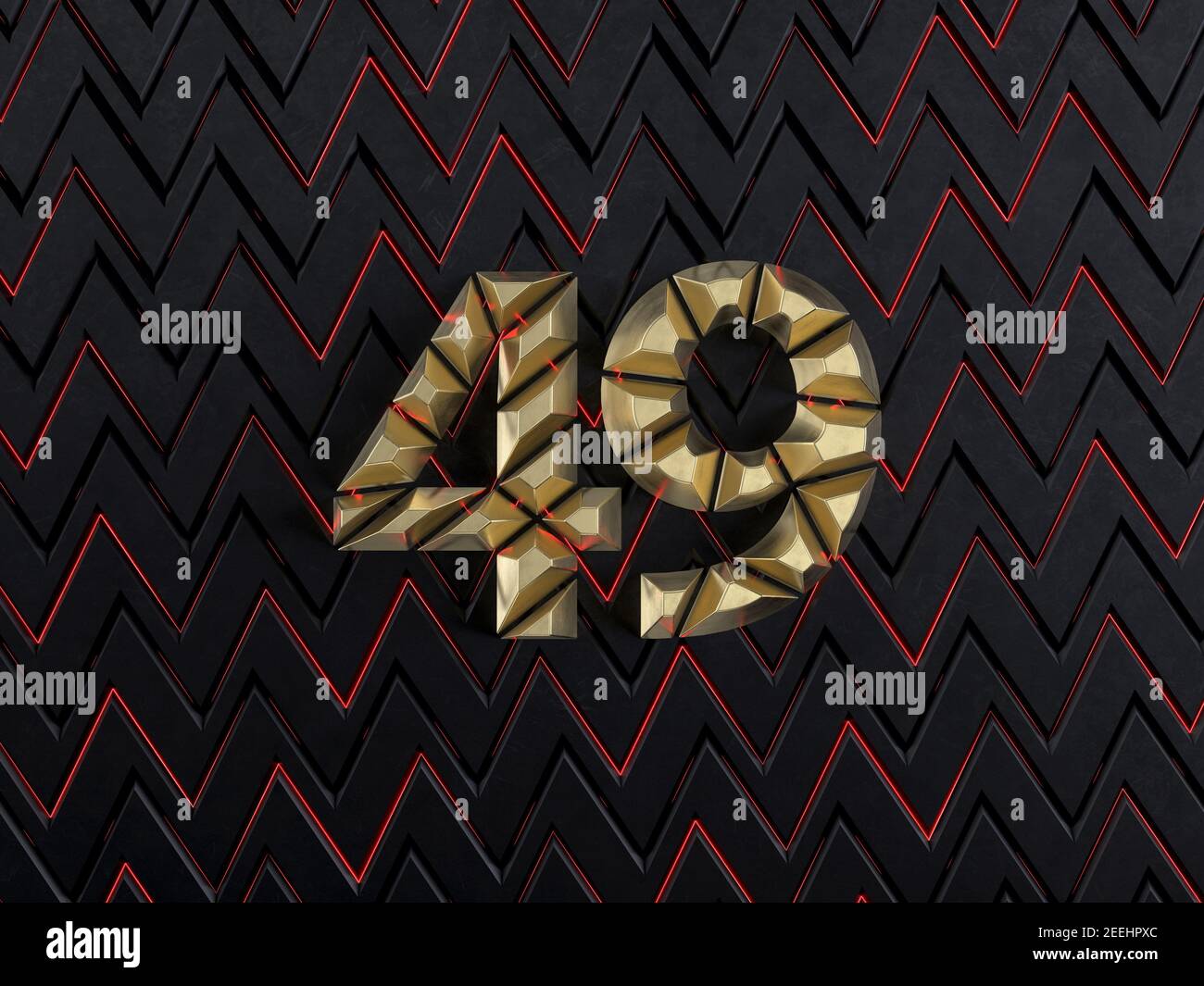Number forty-nine (number 49) made from gold bars on dark background ...