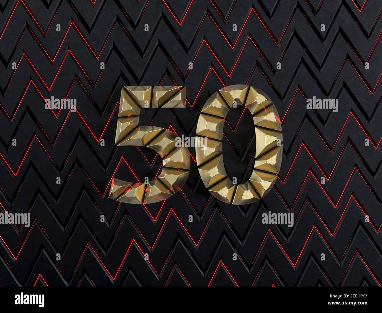Number fifty (number 50) made from gold bars on dark background with ...