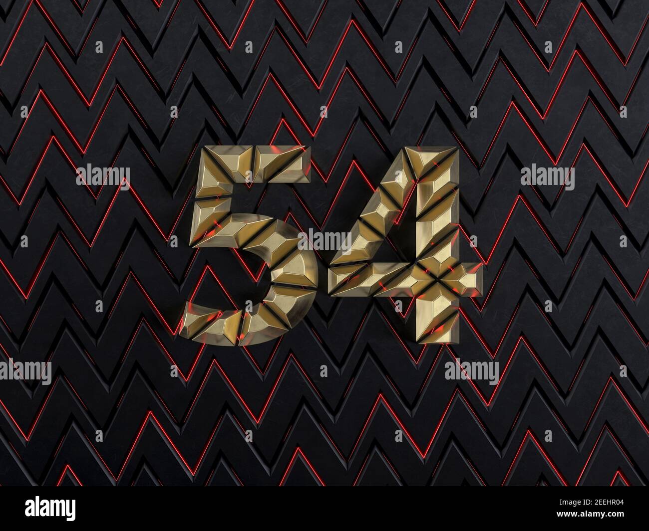 Number fifty-four (number 54) made from gold bars on dark background ...