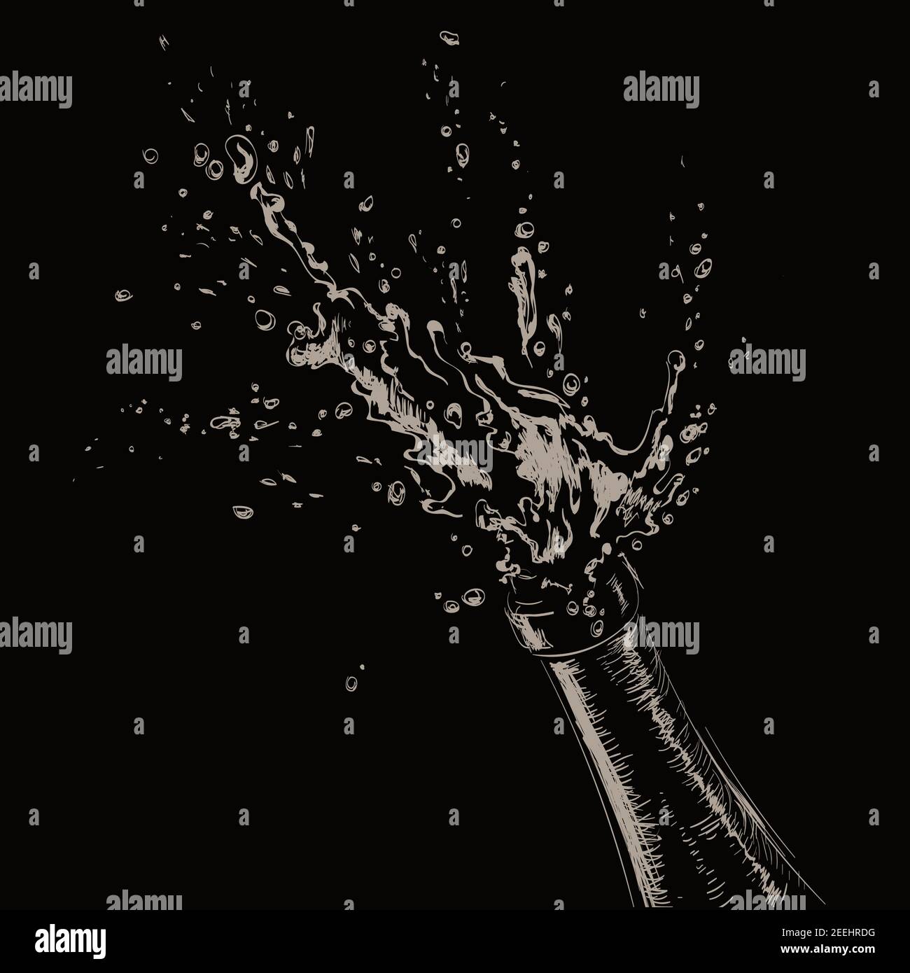Hand drawn Illustration of Champagne explosion. Alcohol drink splash ...
