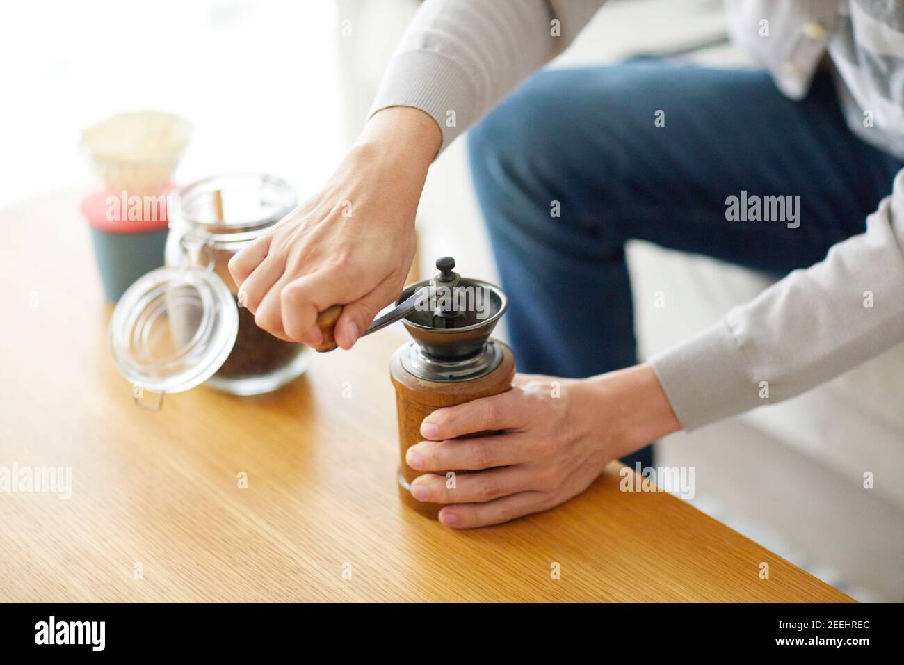 Japanese man making coffee at home Stock Photo - Alamy