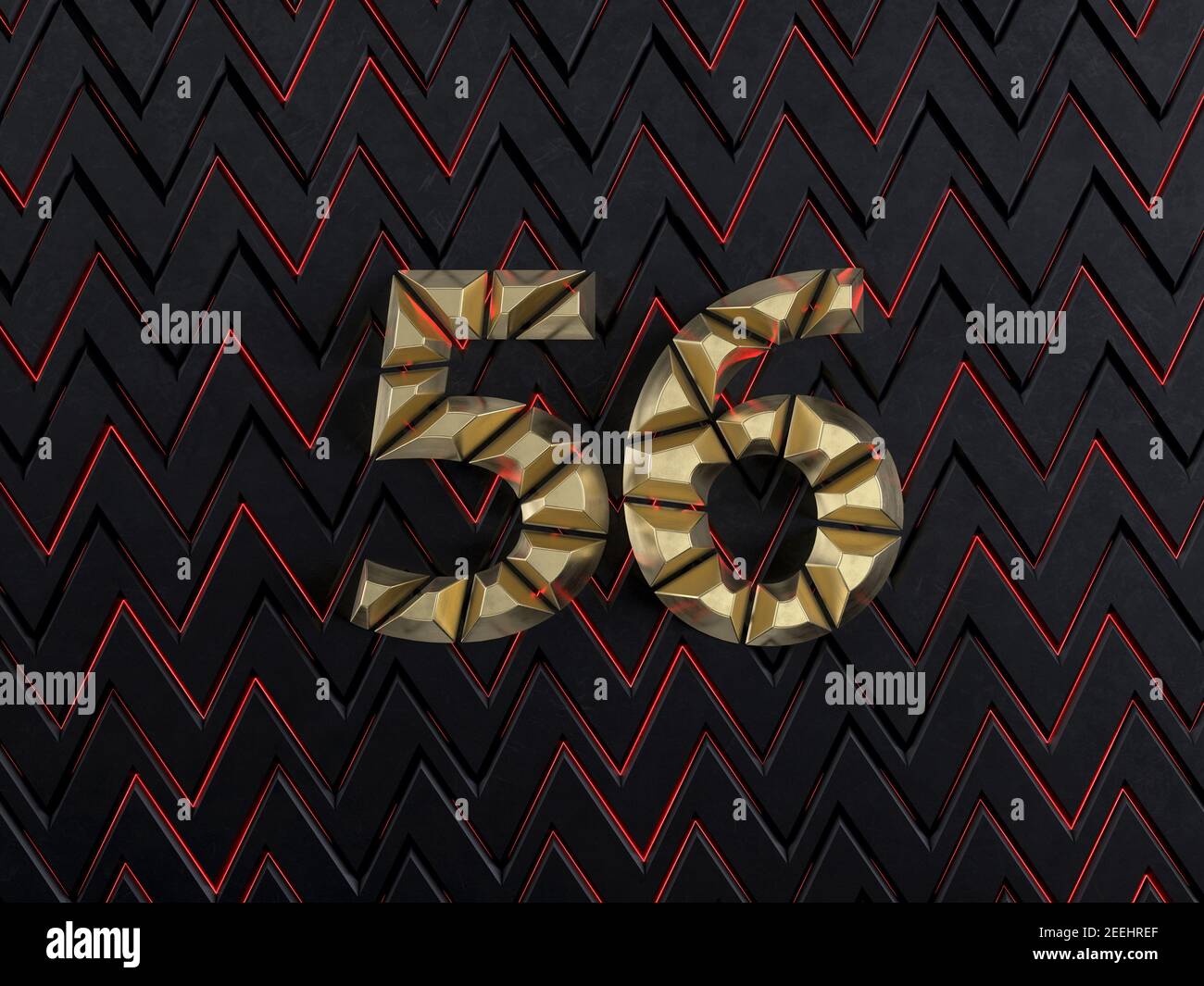 Number fifty-six (number 56) made from gold bars on dark background ...