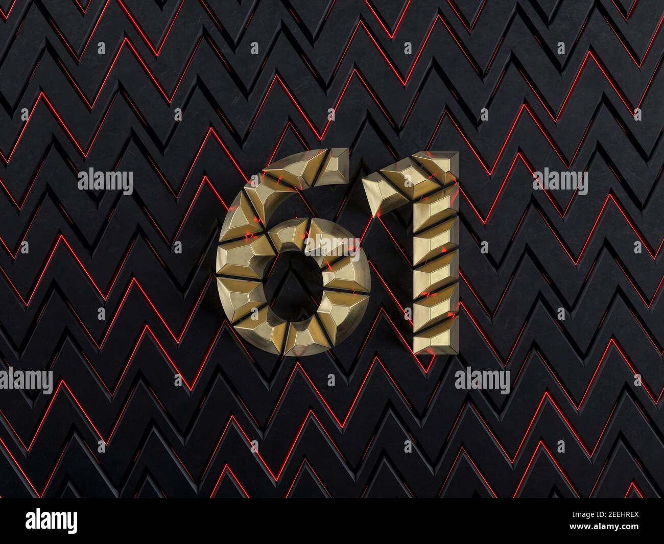 Number sixty-one (number 61) made from gold bars on dark background ...