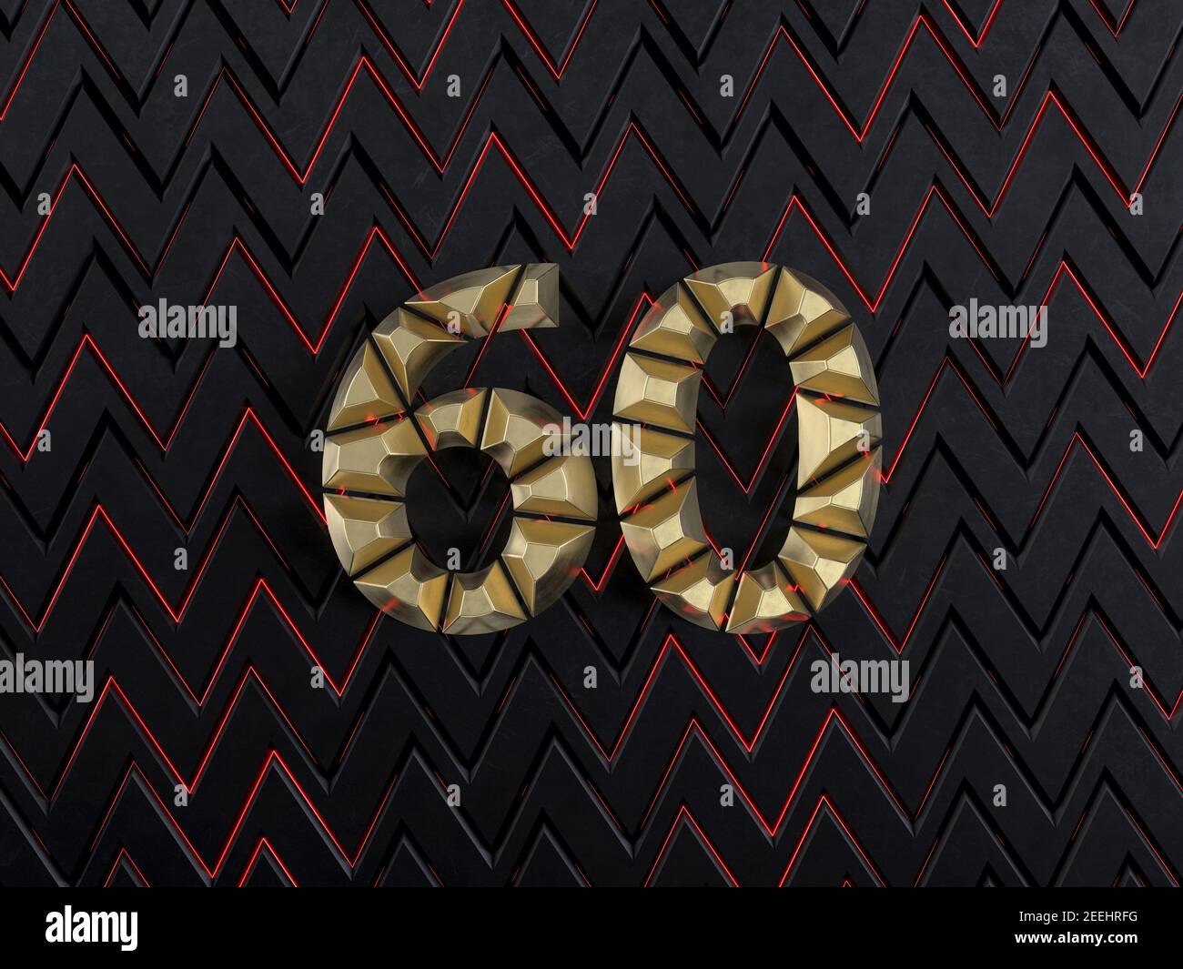 Number sixty (number 60) made from gold bars on dark background with ...