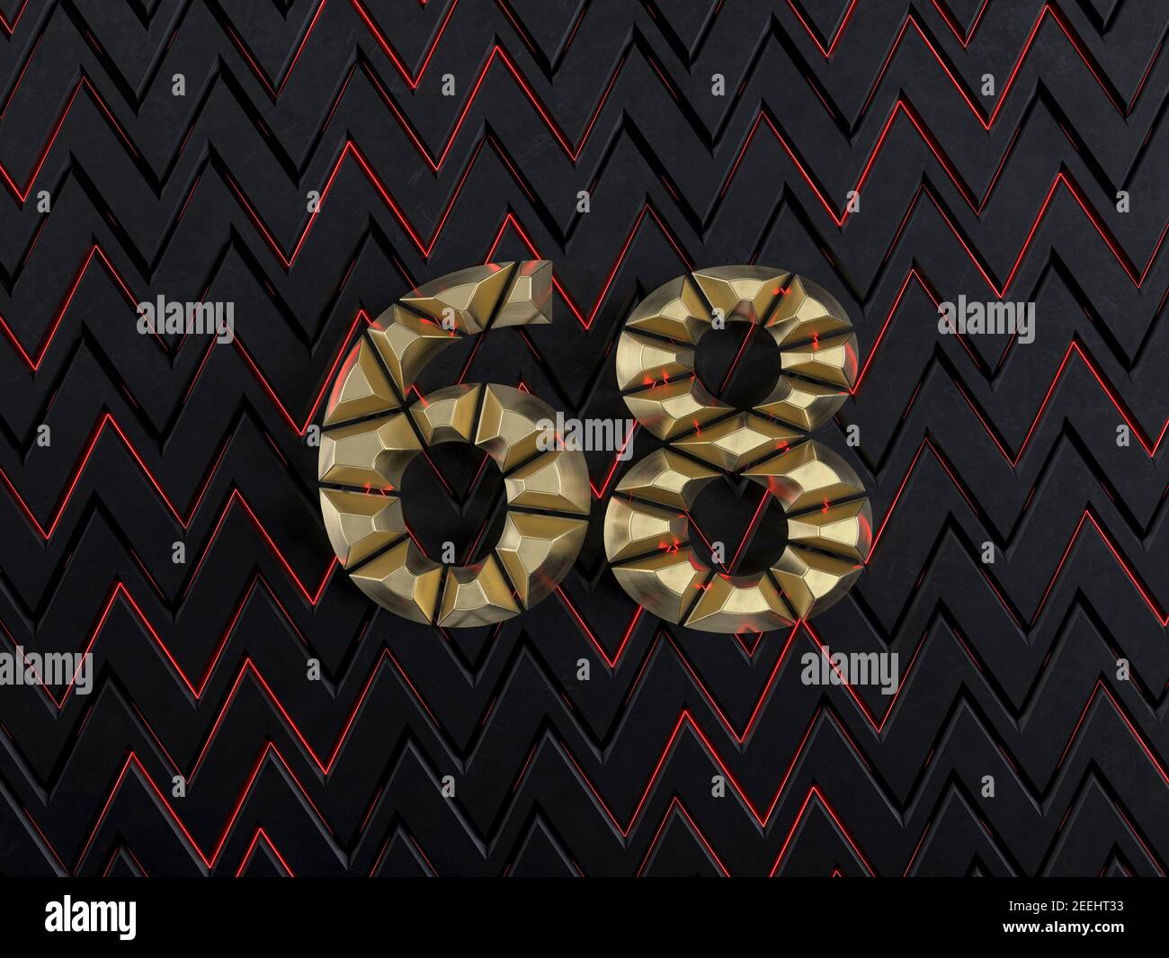 Number sixty-eight (number 68) made from gold bars on dark background ...