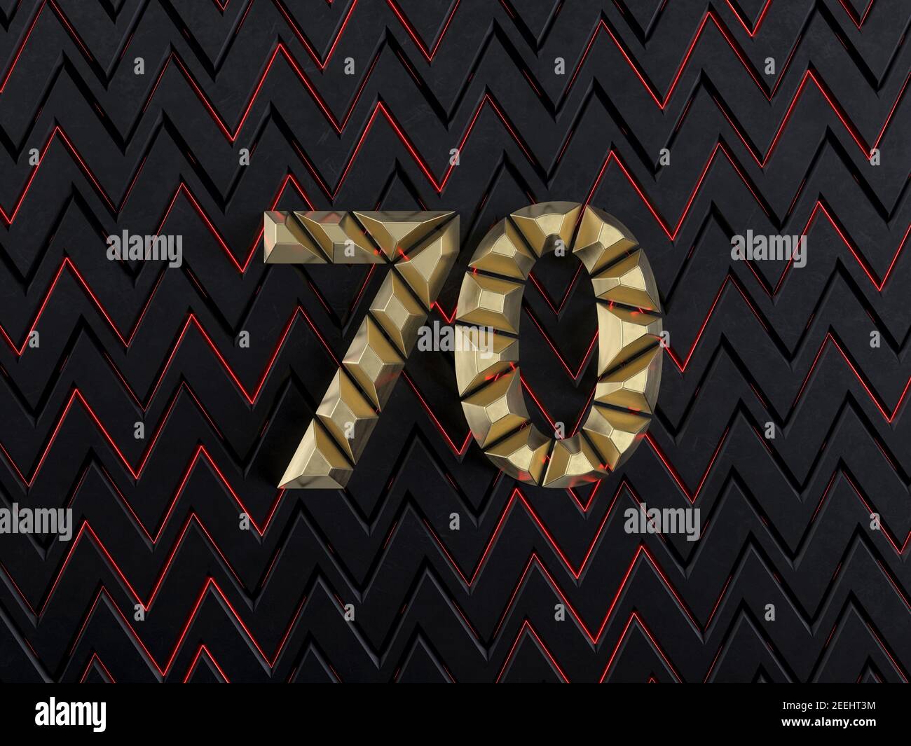 Number seventy (number 70) made from gold bars on dark background with ...