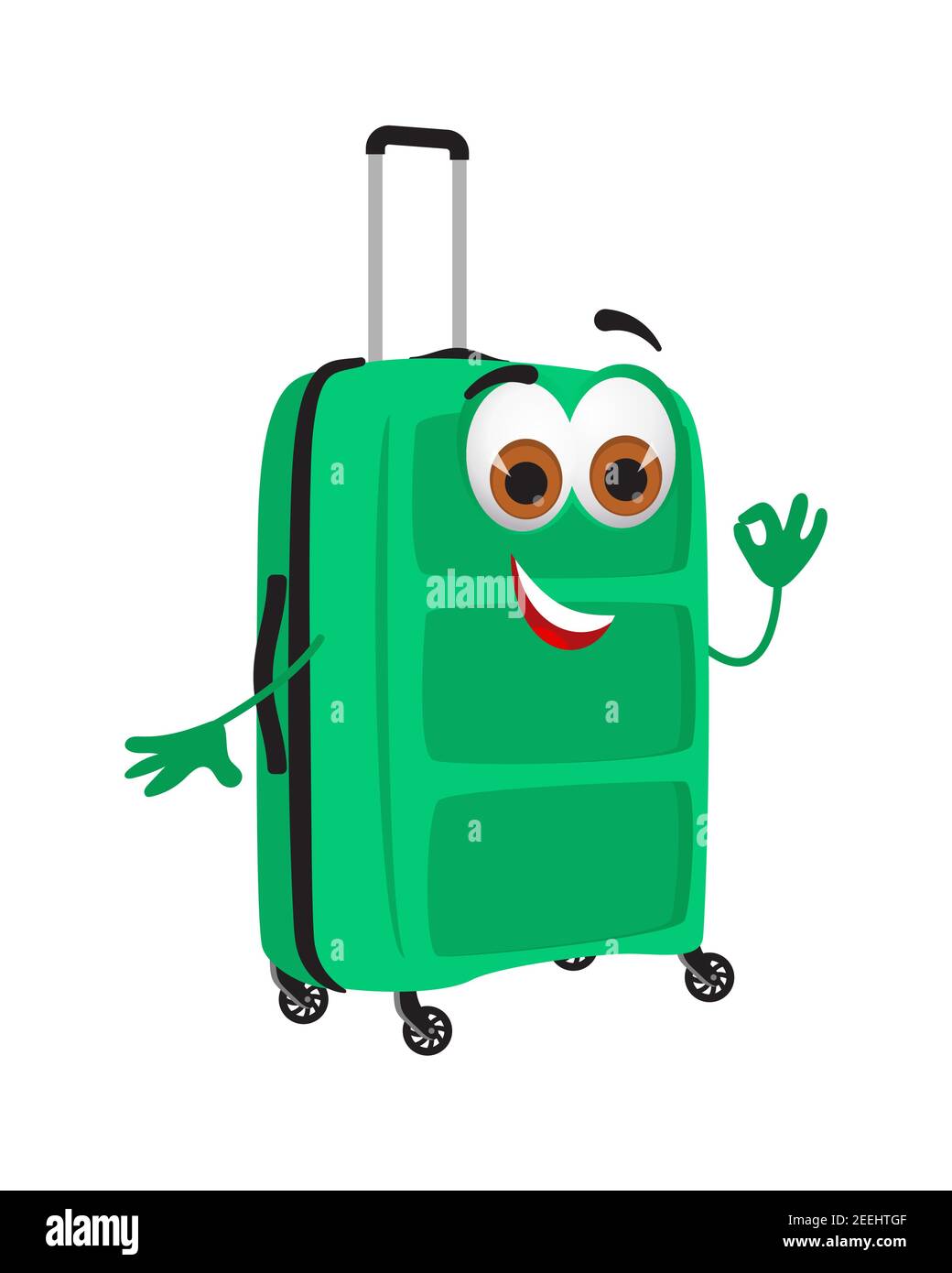 Funny travel objects collection: Funny Valise on white background, flat ...