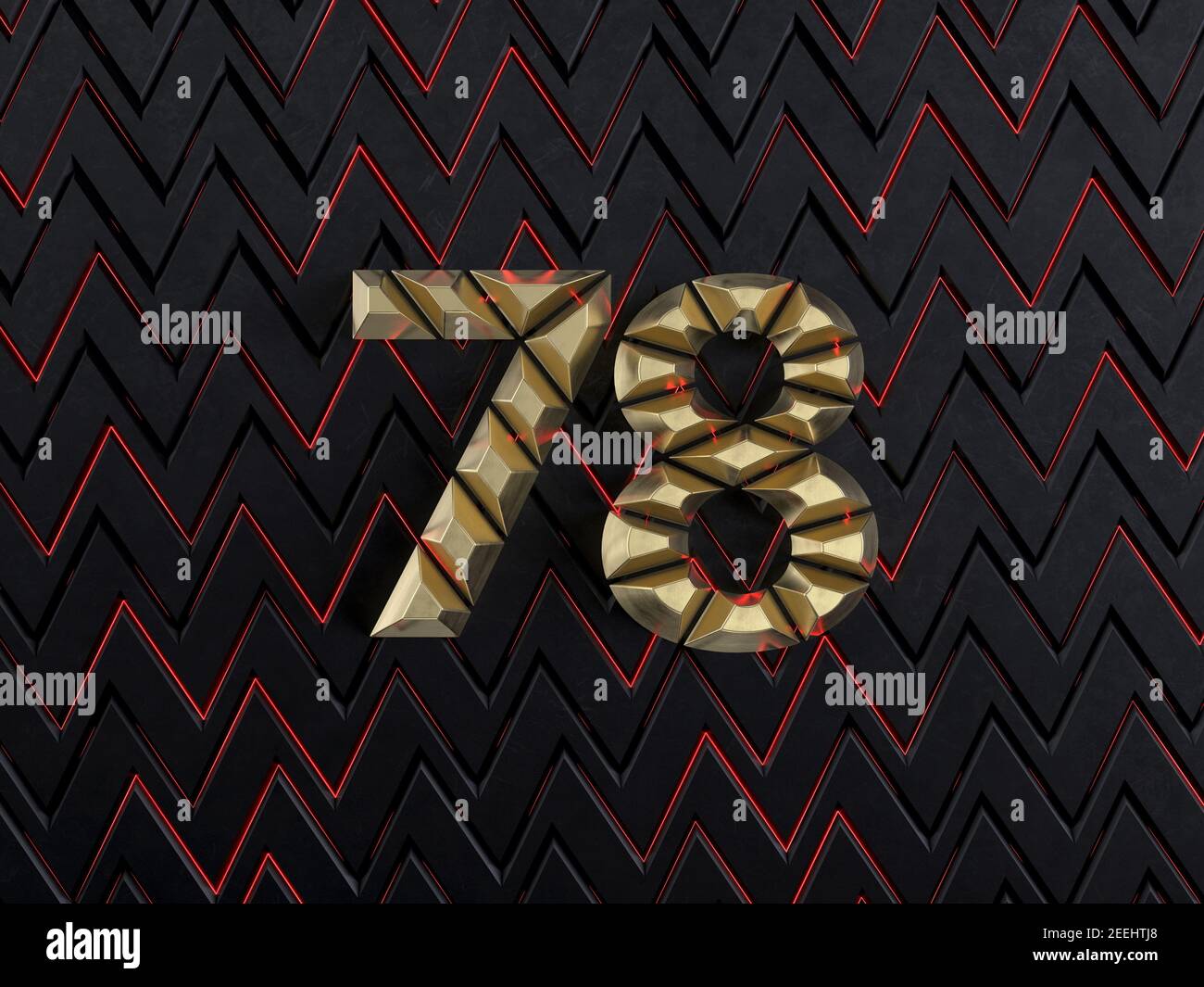 Number seventy-eight (number 78) made from gold bars on dark background ...