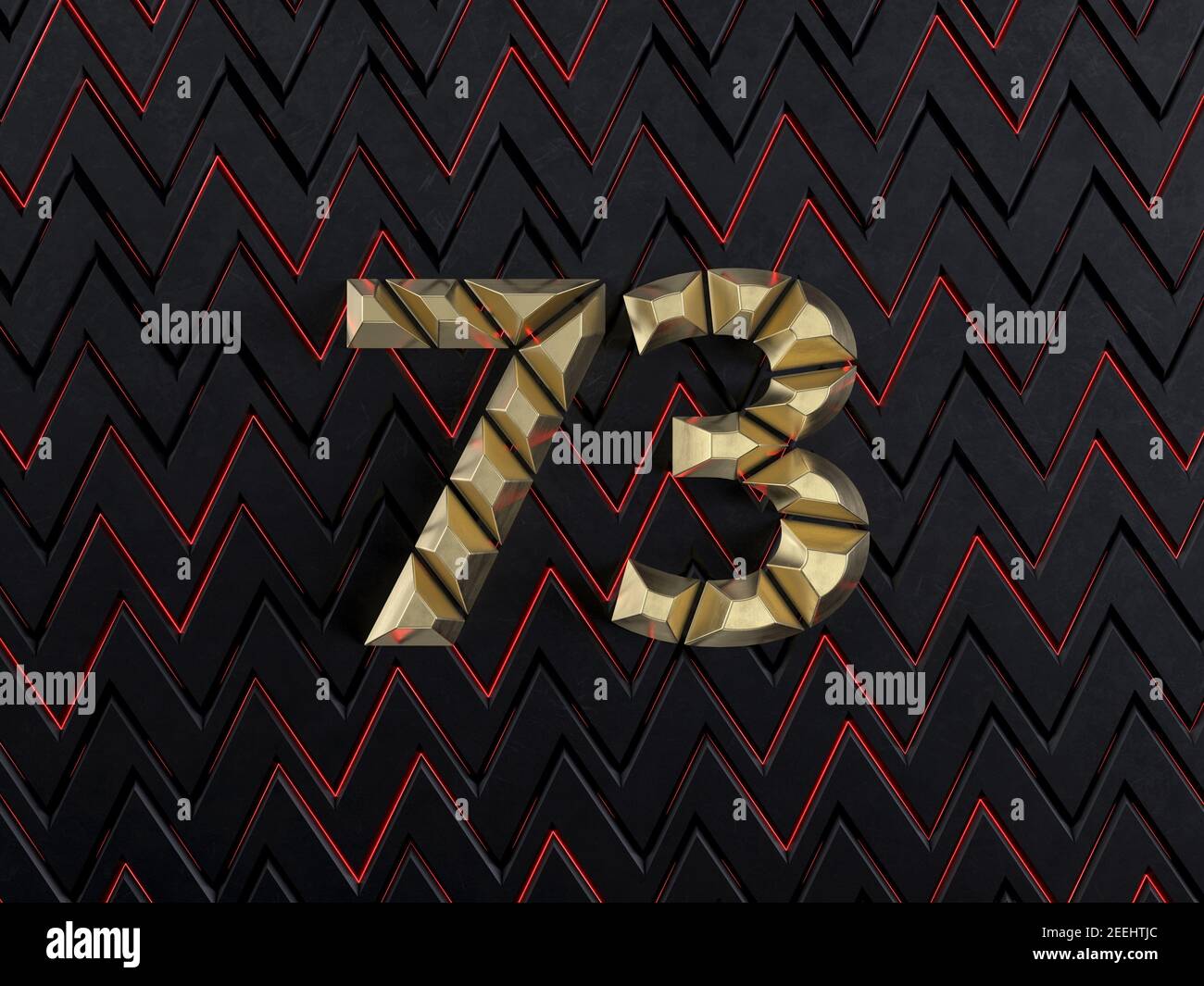 Number seventy-three (number 73) made from gold bars on dark background ...