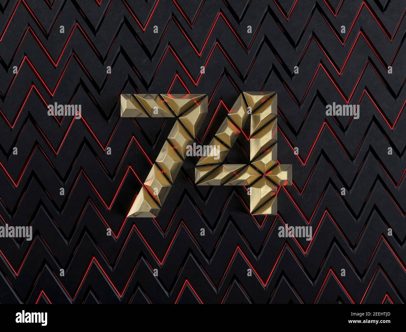 Number seventy-four (number 74) made from gold bars on dark background ...