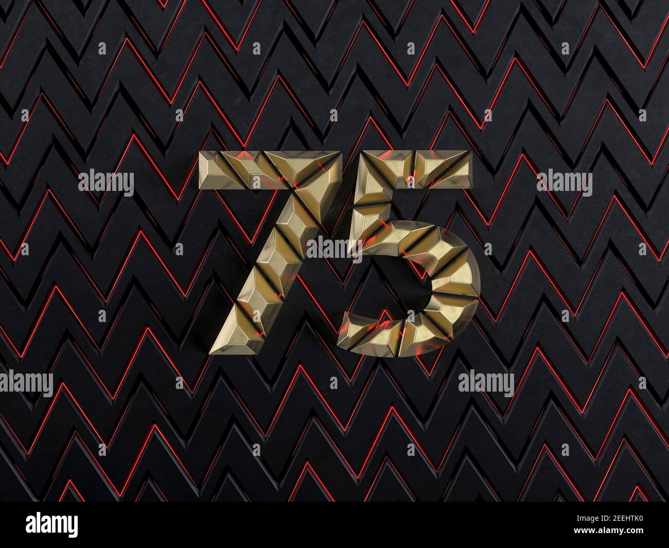 Number seventy-five (number 75) made from gold bars on dark background ...